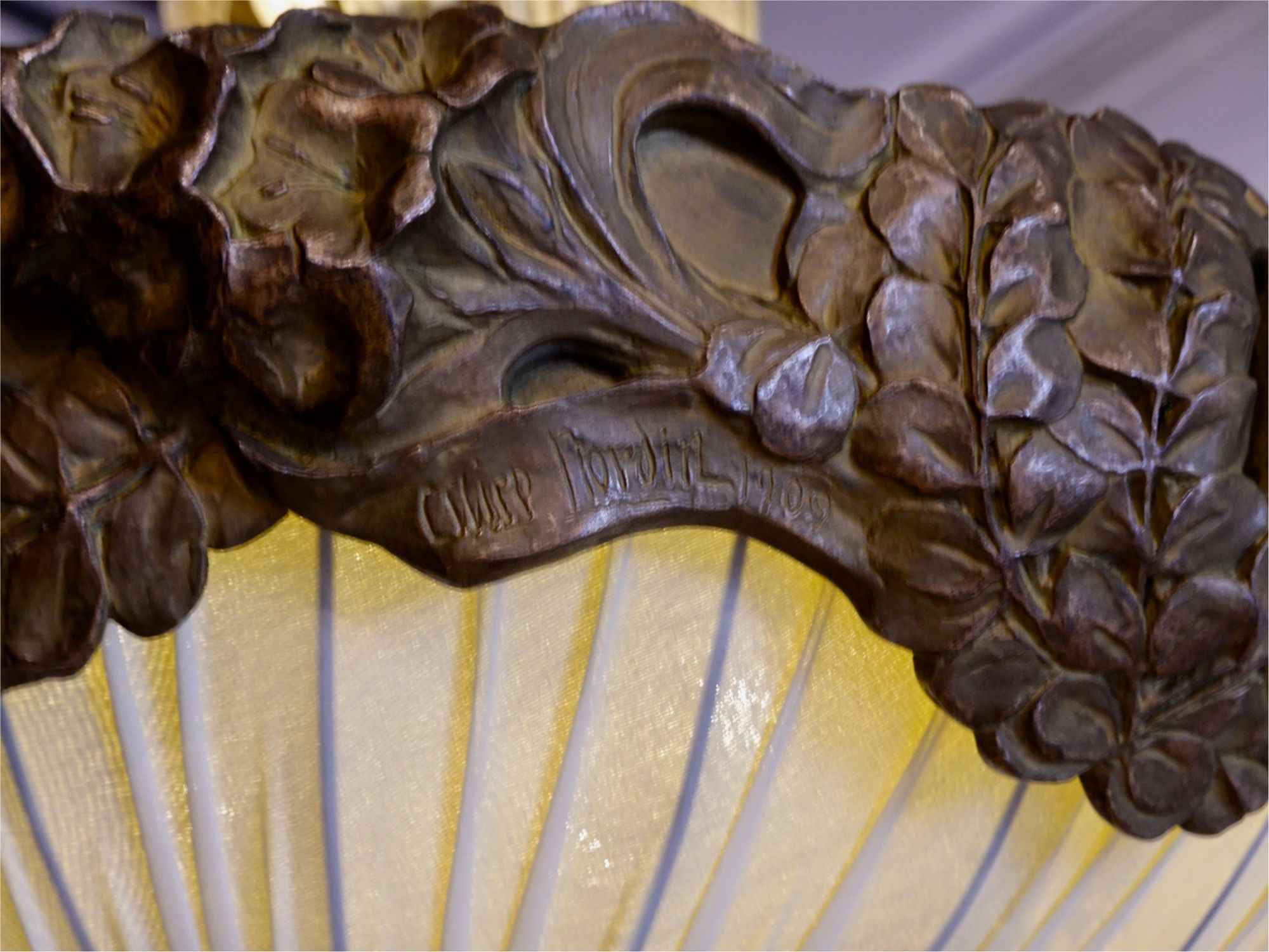 Art Nouveau Bronze and Glass Chandelier By Alice Nordin 1909.