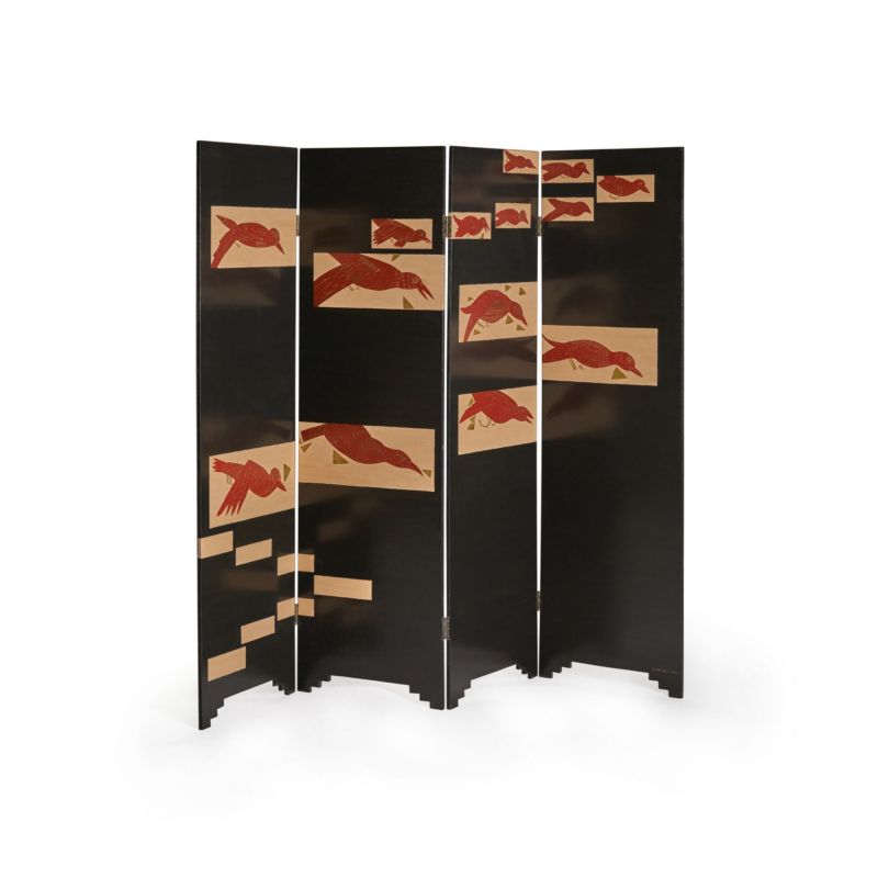 "Flock of birds" art déco screen by Jean Dunand