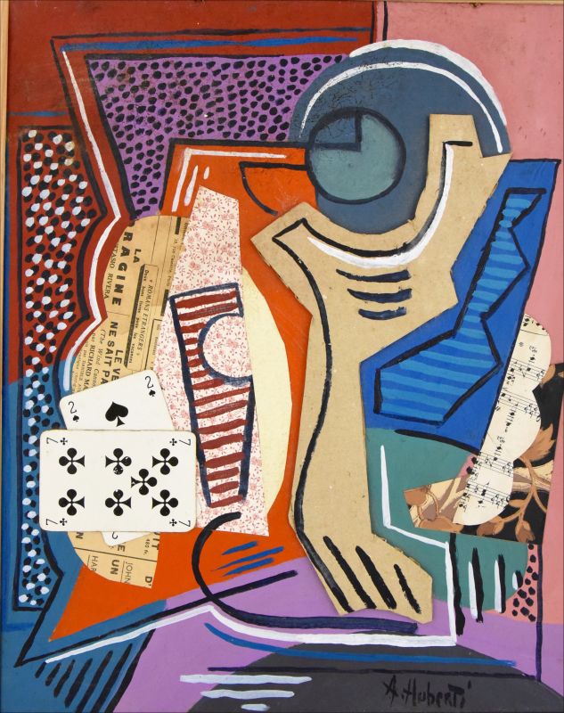 Cards, cubist collage with playing cards and staff paper Antonio ...