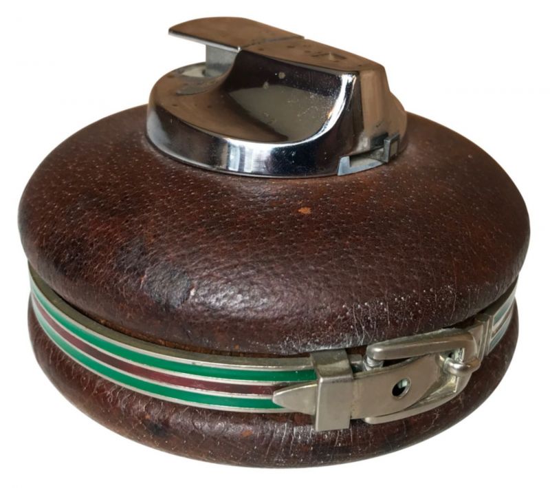 Stylish Spherical Leather Gucci Lighter, Made in Italy 1980s