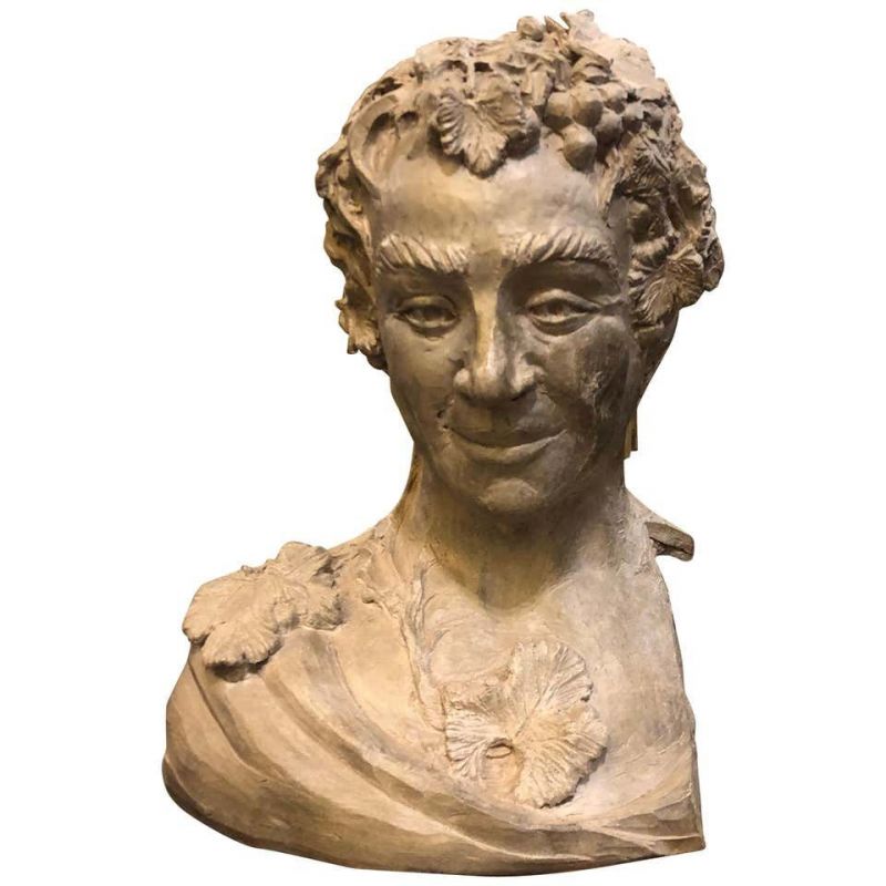 Old Bacchus Gray Terracotta Sicilian Sculpture, circa 1930