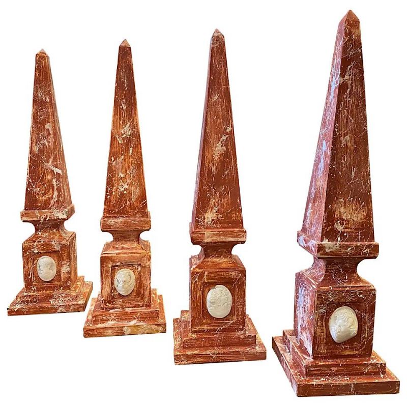 1920s Four Ancient Hand-Painted Fake Marble Wood Italian Obelisks, set ...