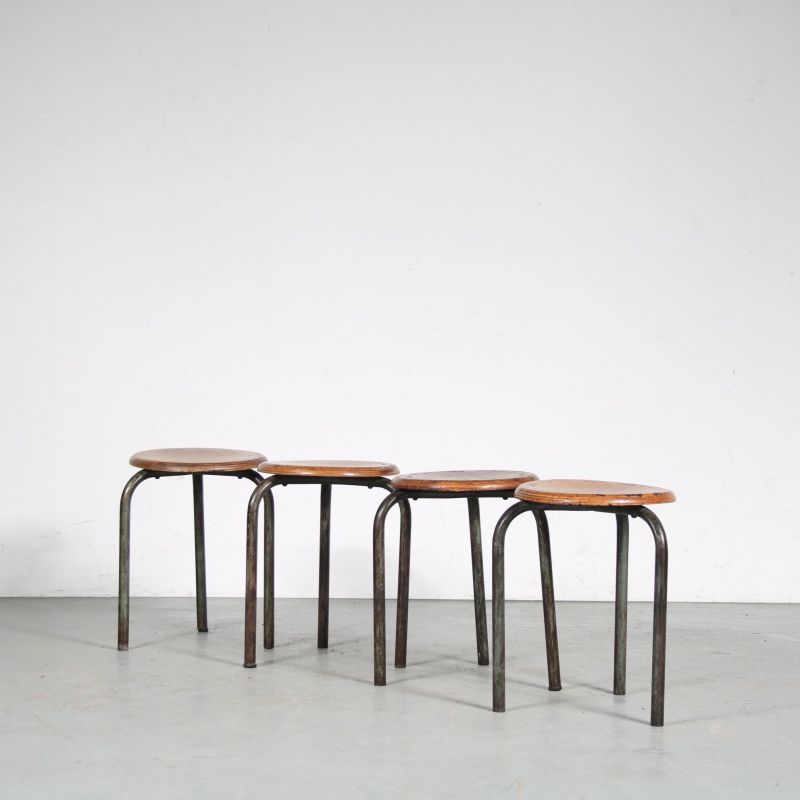 Tripod Stools by Jean Prouvé for Lycée Fabert from Metz, France 1950