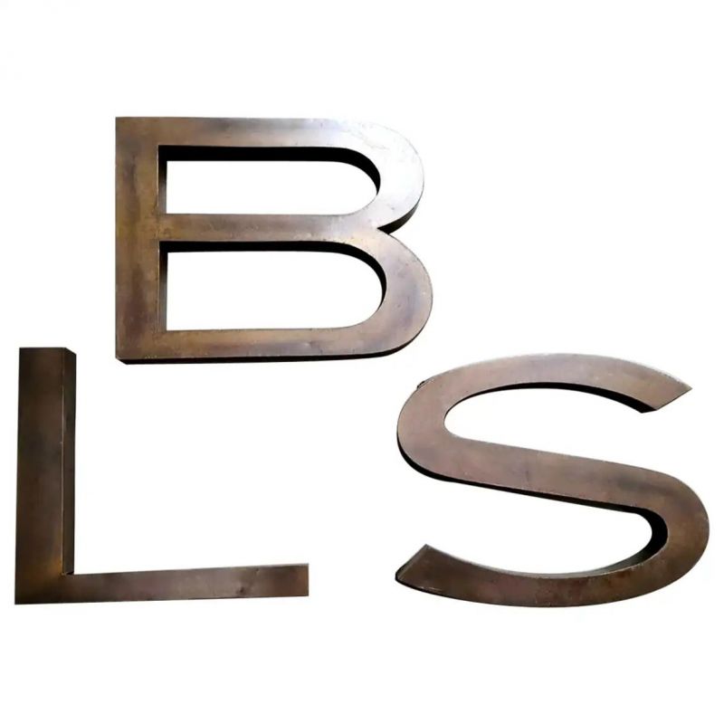 Industrial Style Vintage BLS Letters In Burnished Brass Plate