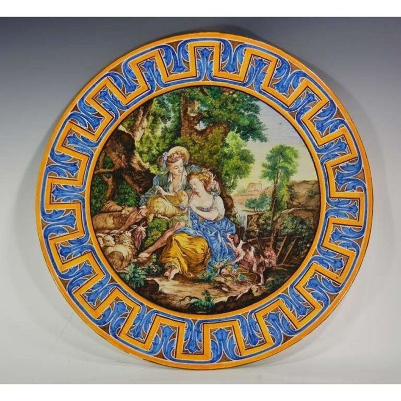 1870s French Rococo Revival Yellow Blue White Enamel Pottery Wall Art ...