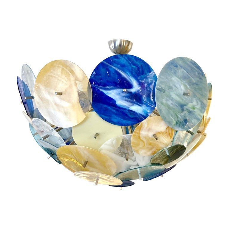 Contemporary Italian Yellow White Blue Green Murano Glass Sputnik ...
