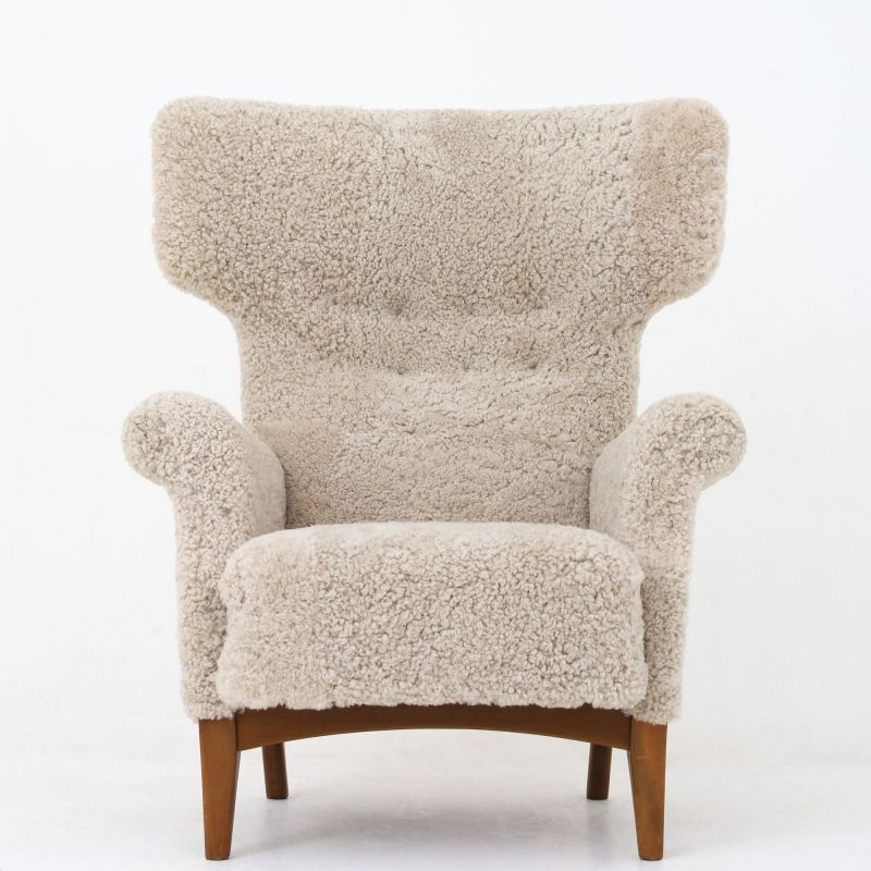 Wingback chair in lamb's wool