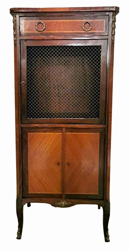 Louis XV Style French Cabinet with Metal Grill and Bronze Decoration