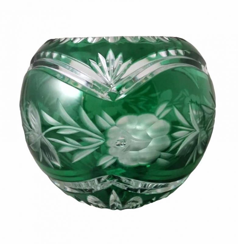 Biedermeier Style Bohemia Cut and Ground Green Crystal Ball Vase
