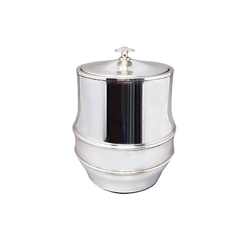 1960s Stunning ice bucket in stainless steel by Aldo Tura for Macabo