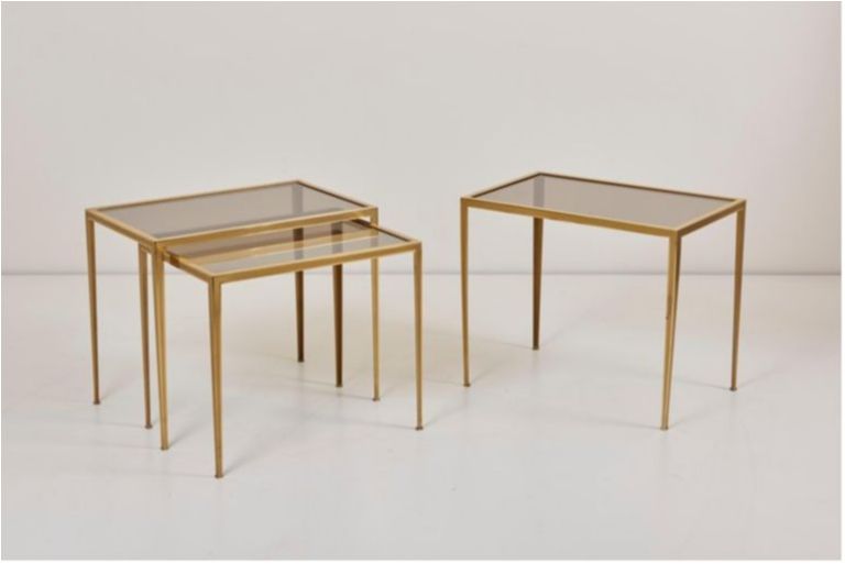 Set of Three Brass and Glass Nesting Tables by Münchner Werkstätten